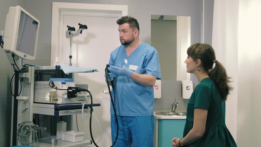 Doctor Makes A Gastroscopy Young Girl Through The Mouth Stock Footage