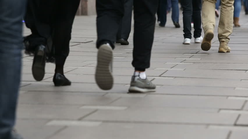 Crowd Feet, People Walking In The Street, Full HD Shot Стоковые футажи ...