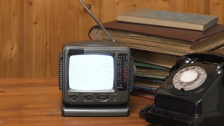 Closeup, Turn On And Turn Off Old Retro Portable TV Television. White ...