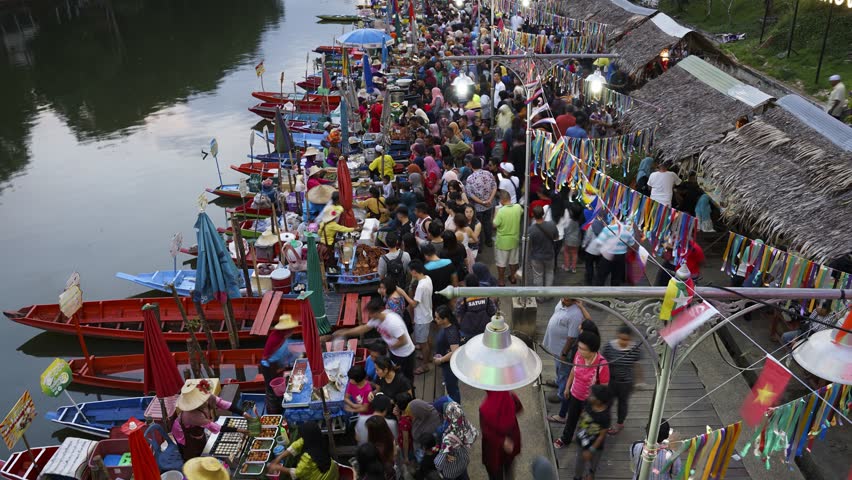 Khlong Hae Floating Market in Stock Footage Video (100% Royalty-free ...