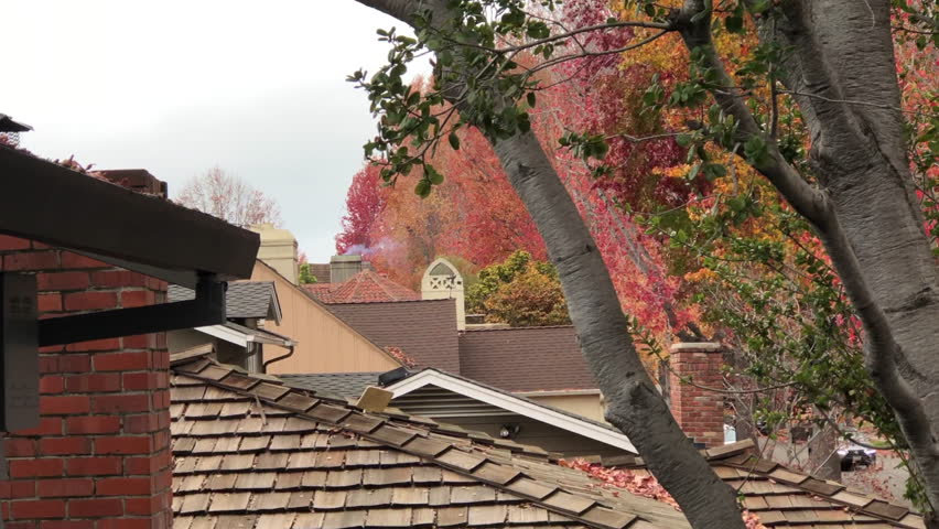 Autumn landscape with smoke coming from Chimney image - Free stock ...