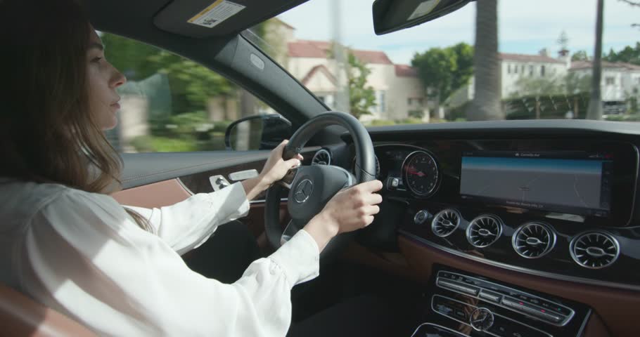 Woman Driving Mercedes Benz E-class Stock Footage Video (100% Royalty ...