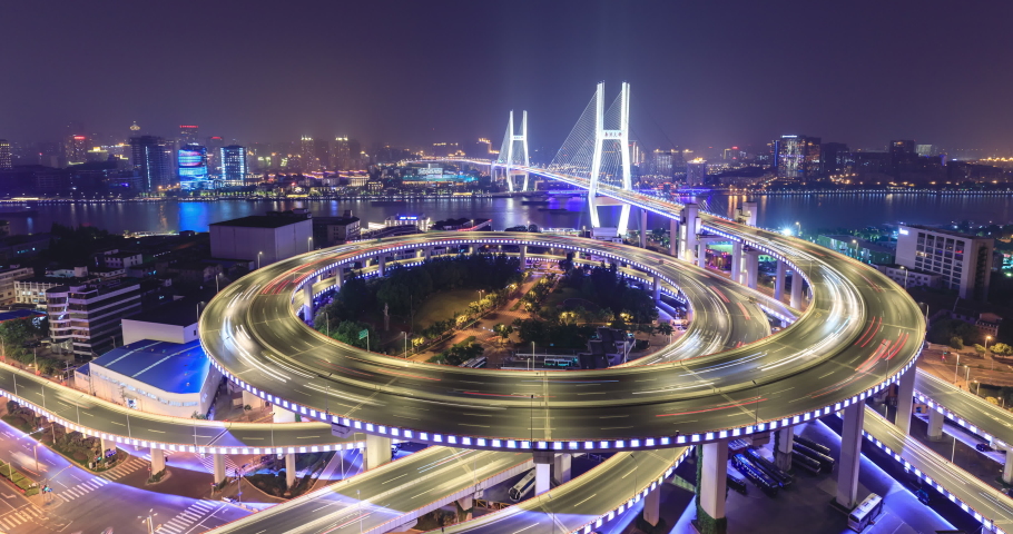 Highway Bridges with lights at night in Shanghai, China image - Free ...