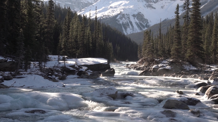 Scenic River Landscape and mountains in Jasper National Park, Alberta ...