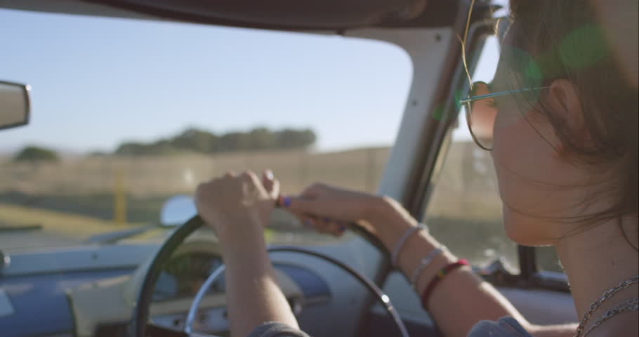 Beautiful Girl Driving Vintage Car Stock Footage Video (100% Royalty ...