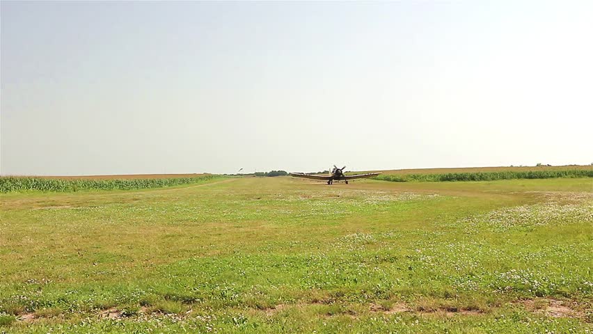 Old Crop Duster On Ground. Yellow Agricultural Spray Airplane Is ...
