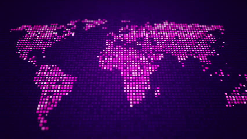 Loopable: Digital World Map / Technology Abstract. Futuristic Magenta ...