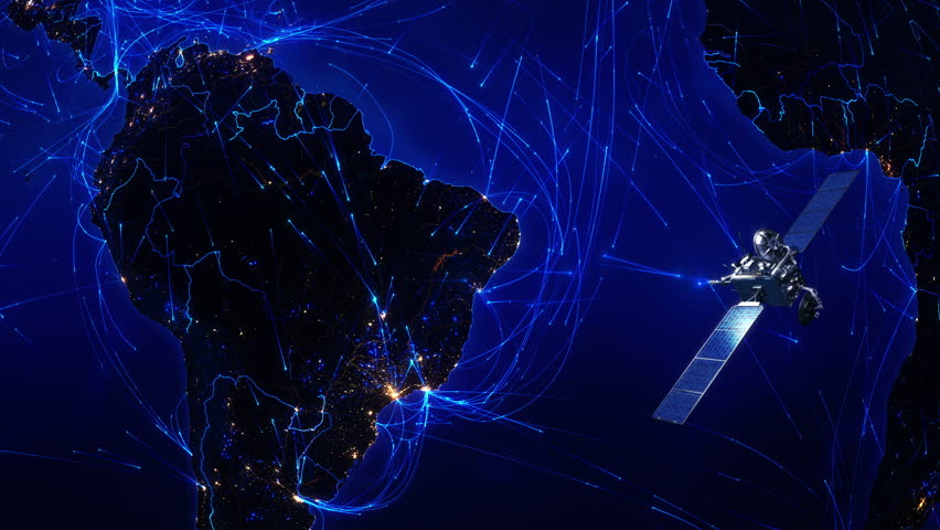 Satellite Sending Signals To Earth. Japan. Animation Of The Earth With ...