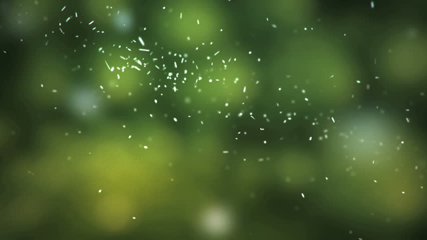 Pollen Flying In Air Over Green Trees Background. Charming Beautiful ...