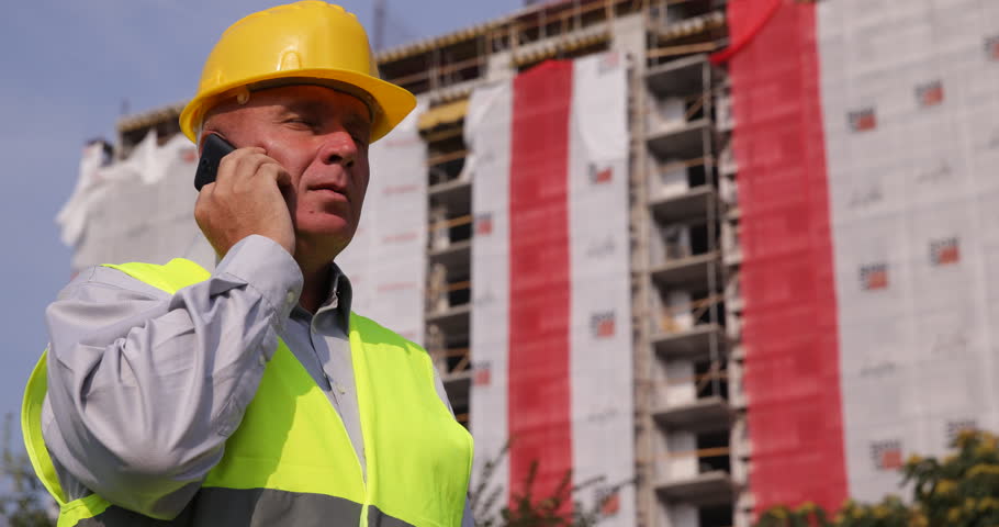 Irritated Engineer Phone Talking Decision Give Orders Construction ...