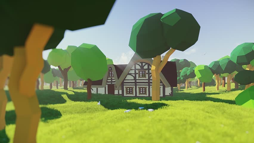 An Fun Animated Setting With A House On A Hill On A Sunny Day. Once The ...