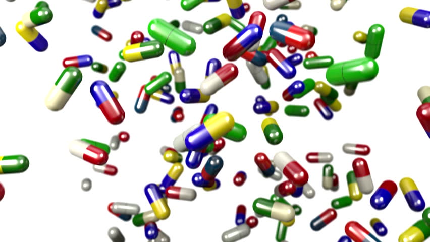 Falling Colorful Medical Pills On Blue Background. HQ Seamless Looping ...