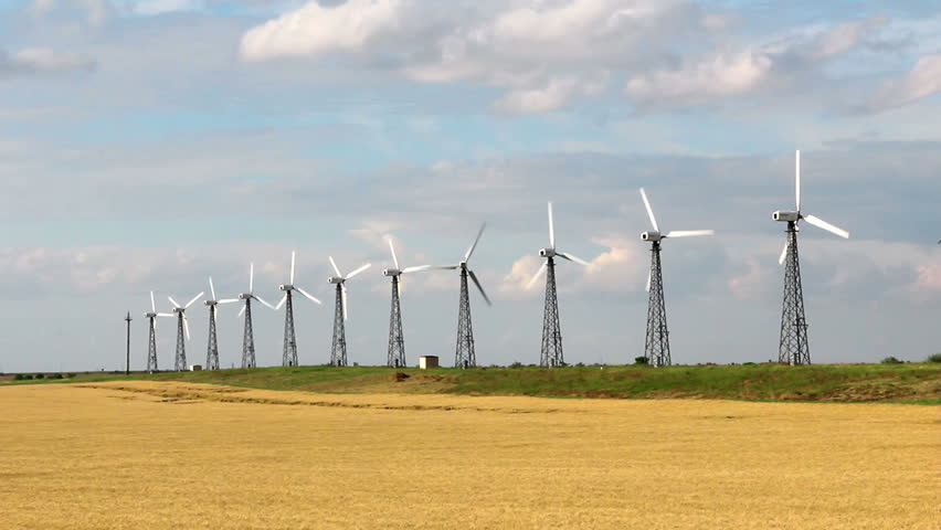 Wind Turbine Farm Among a Stock Footage Video (100% Royalty-free ...