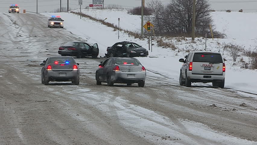 Ontario, Canada December 2013 Car Accident And Crash On Icy Road With ...