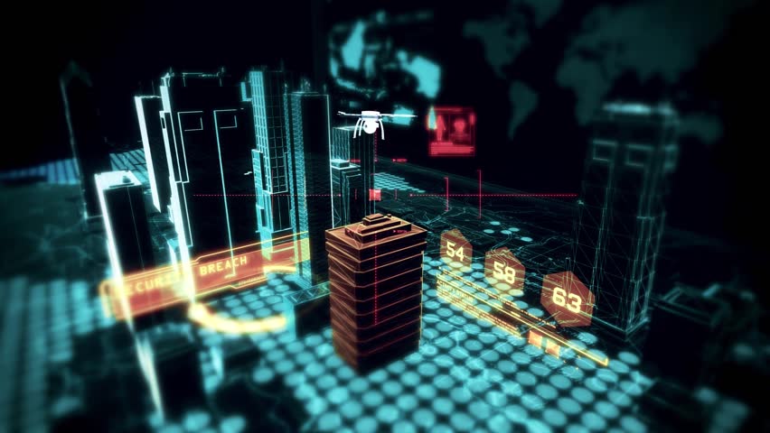 Intelligent Buildings Of Cybernetic City Displayed On Top Of Computer ...