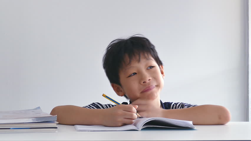 Little Asian Boy Doing Homework Stock Footage Video (100% Royalty-free ...