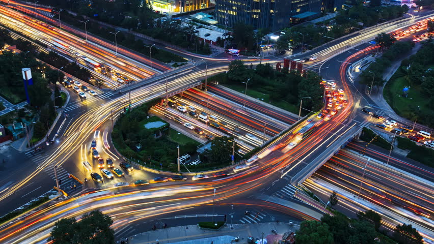 4K Video(zoom In): Aerial View Of Freeway Busy City Rush Hour Heavy ...