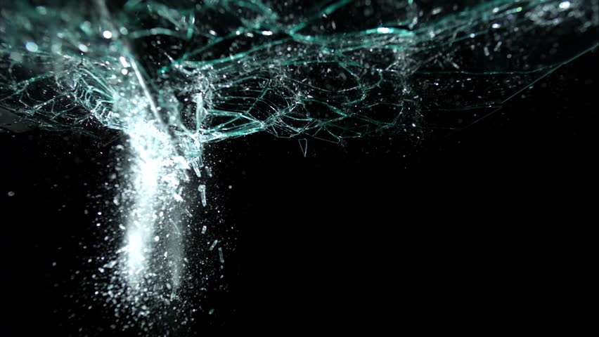 Plate Glass Window Shattering On Black From The Side, Isolated On Black ...