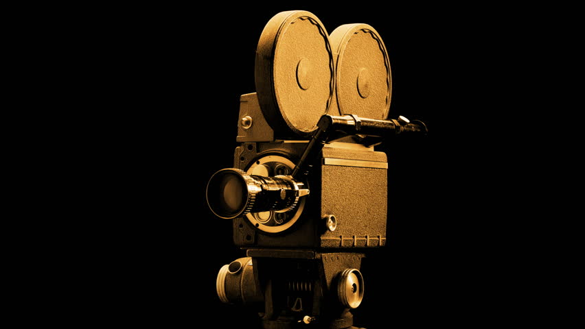 Vintage Hollywood Movie Camera In Front Of Black Backdrop. Suitable For ...