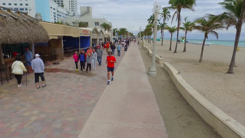 HOLLYWOOD - FEBRUARY 7: Motion Video Of Hollywood Beach Pedestrian Path ...