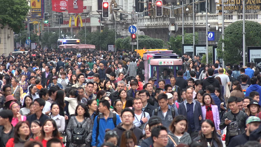 SHANGHAI, CHINA - 31 OCTOBER 2015: Busy Crowded Shopping Street, People ...