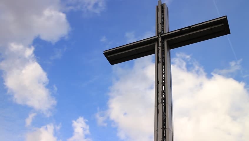 Time-laps From Wooden Cross With Clouds Passing By. Cross Is Lit By The ...