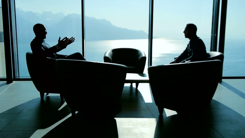 Modern Glass Meeting Room. Business Meeting. Businessman Conversation ...