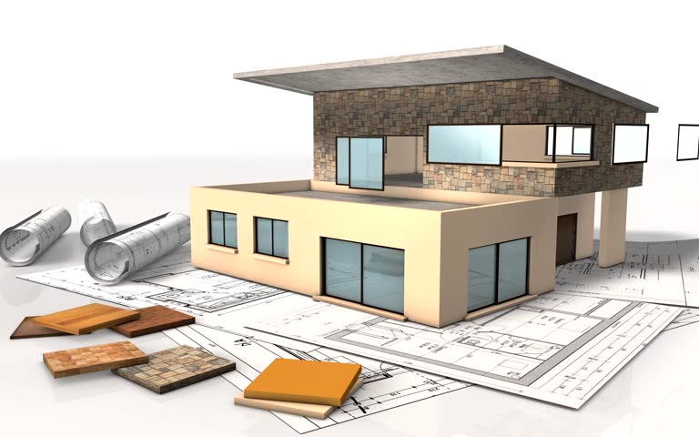 3D Animation Showing A Home Construction Process, From The Blueprints ...