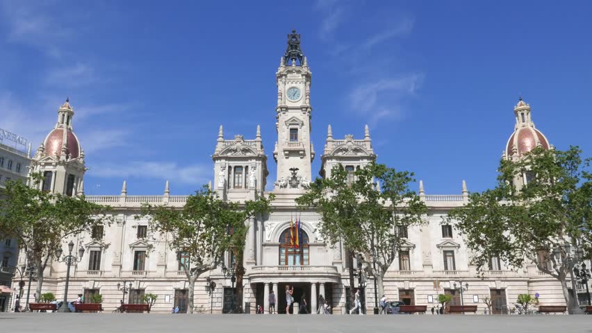VALENCIA, SPAIN - SEPTEMBER 26, 2015: Time Lapse Of The City Hall Plaza ...