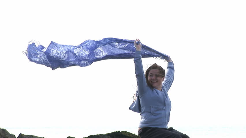 Stock video of woman holding scarf in wind | 171601 | Shutterstock
