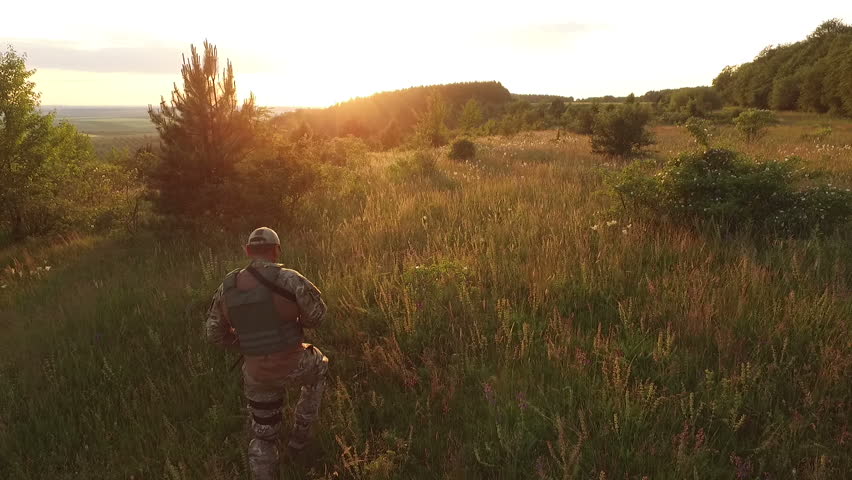 Aerial View: Soldier in Camouflage Stock Footage Video (100% Royalty ...