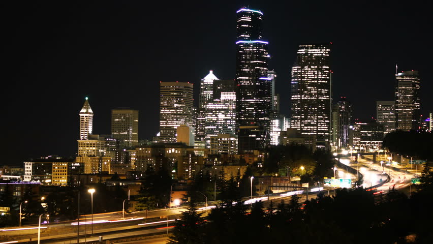 Seattle City Scape at Night Stock Footage Video (100% Royalty-free ...