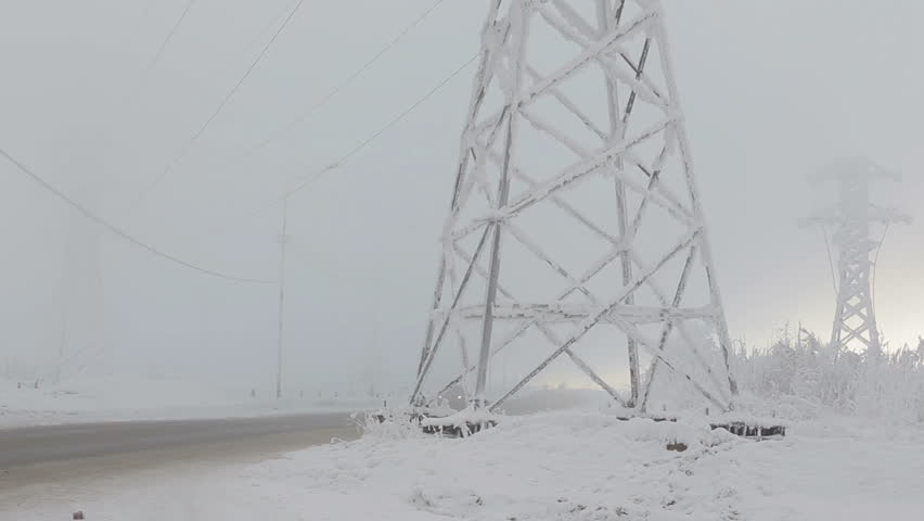 Stock video of high-voltage power lines in the frost | 18012571 ...