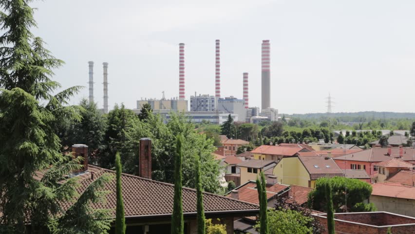 In Italy Turbigo The Factory Chimney And The Roof City Near Plant And ...