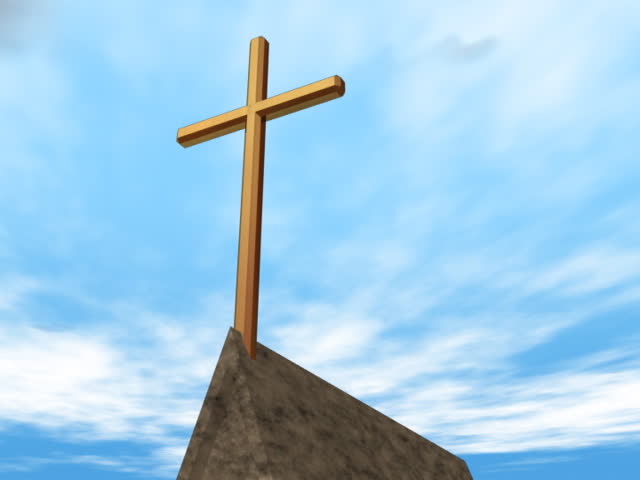 Old Rugged Wooden Cross With Time Lapse Sky Of Blue And White, Fast ...