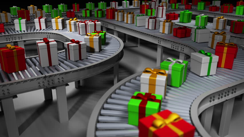 Стоковое видео «Conveyor Belts Loaded with Christmas» (абсолютно без ...