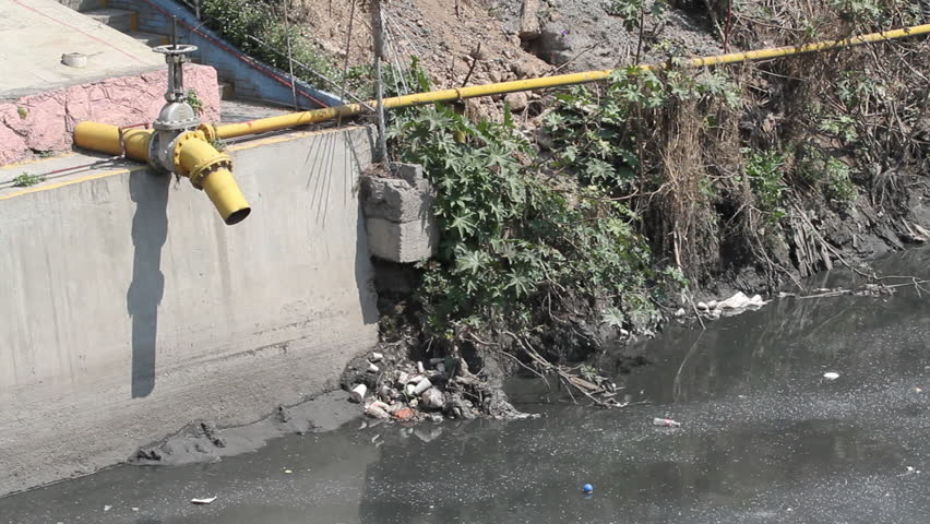 Water Pollution With Garbage, Plastic And Human Waste Waterfall In ...