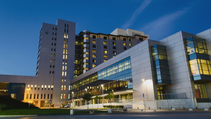 Generic Health Care Modern Hospital Exterior Building At Night. 4K Time ...