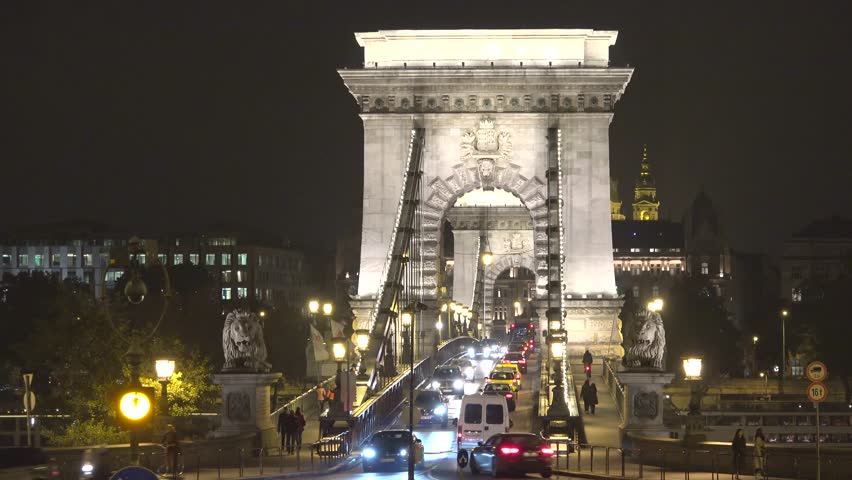 Stone Chain Bridge by night in Budapest, Hungary image - Free stock ...