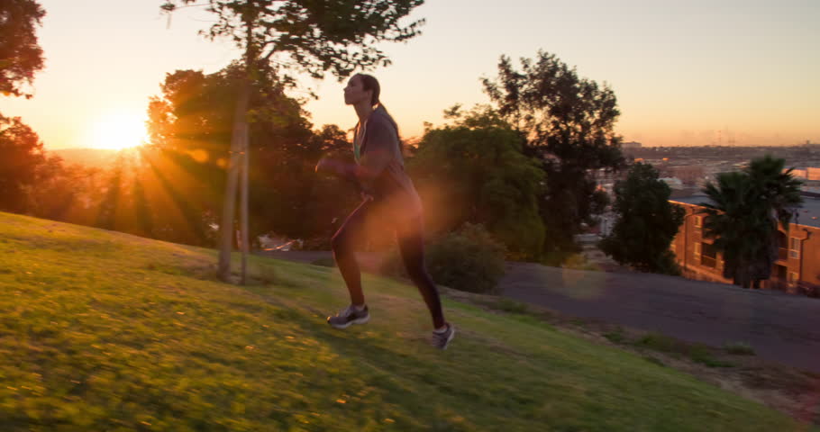 Stock video of athletic woman working out. running up | 22824511 ...