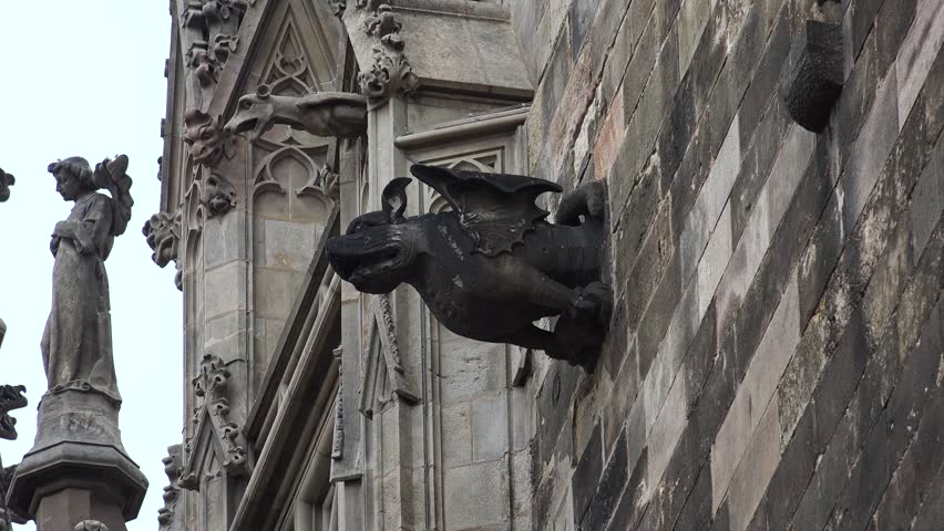 Gargoyle On Gothic Cathedral In Barcelona. Gothic Architecture Symbol ...