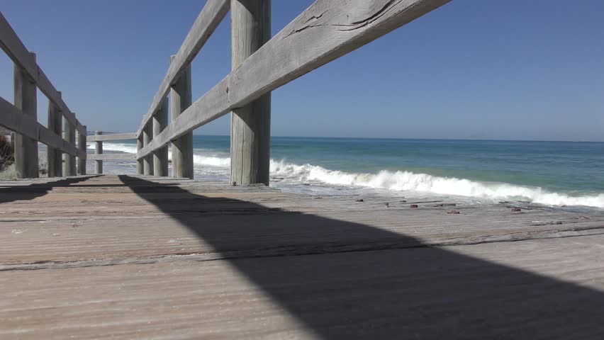 Timber Boardwalk Lookout Leading To Remote Scenic Beach, With View Over ...