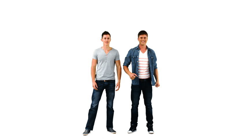 Two Guys High-fiving One Another In Slow Motion Against A White ...