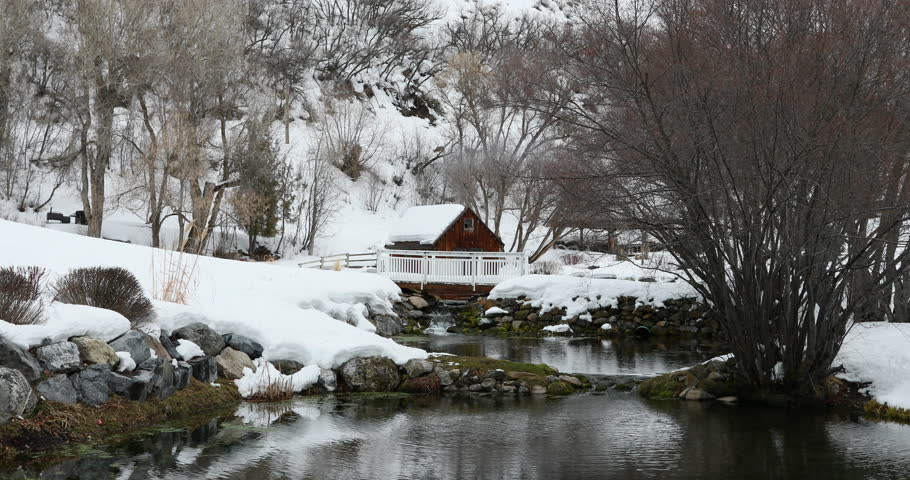 Stream In The Mountains Covered With Snow In The Early Spring. Stock ...