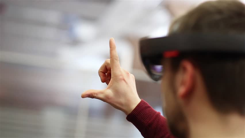 Man Wearing Augmented Reality Glass.using Stock Footage Video (100% ...