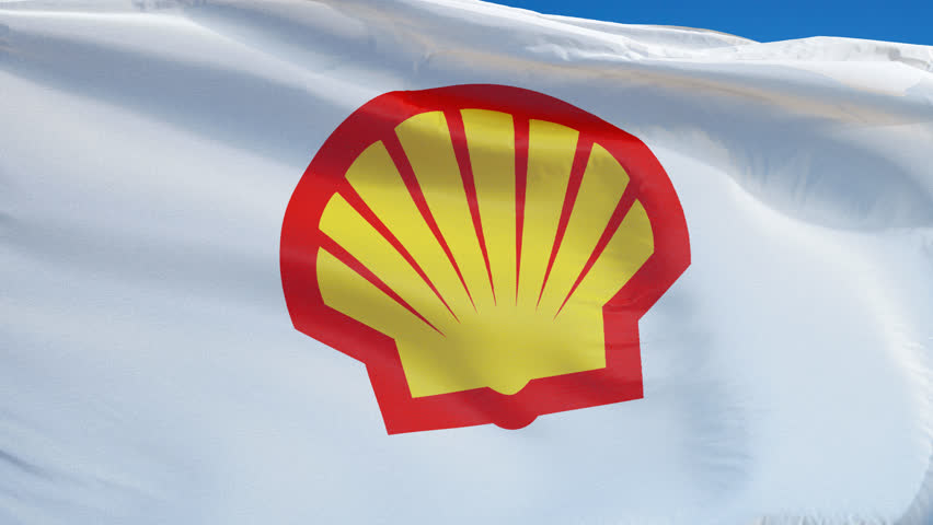 Close Up Of Waving Flag With Shell Oil Company Logo, Seamless Loop ...