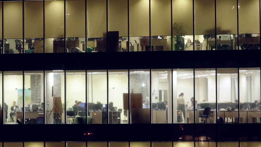 Office Building With People Working Within. Business Center With ...