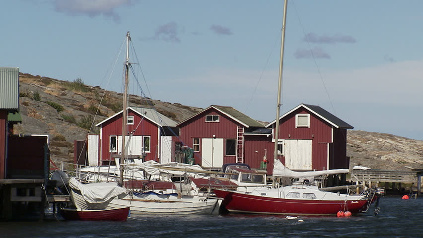 Fishing-huts, Smogen, Bohuslan, Sweden. Stock Footage Video (100% ...