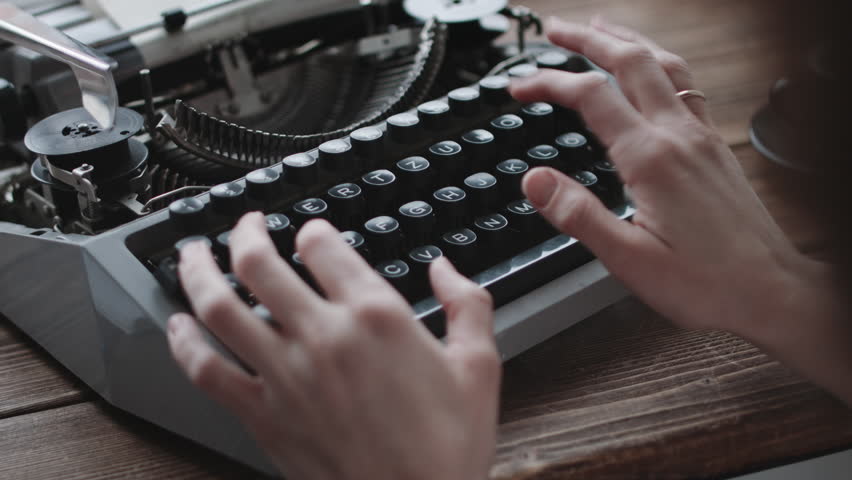 Writer Typing With Retro Writing Machine. View From Above. Stock ...