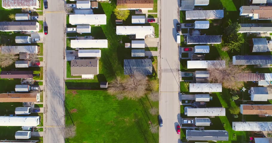 Aerial View Looking Down On Vast Trailer Park, Mobile Homes. Stock ...